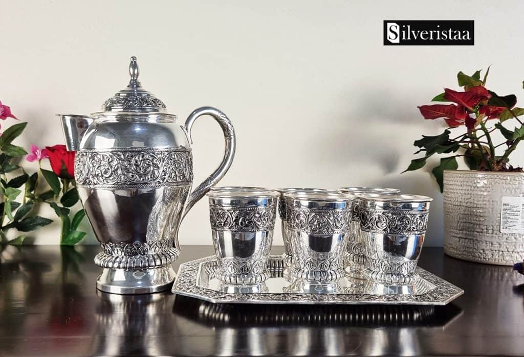 Pure Silver Water Jug, Sterling Silver Jug and Glass Set in Australia
